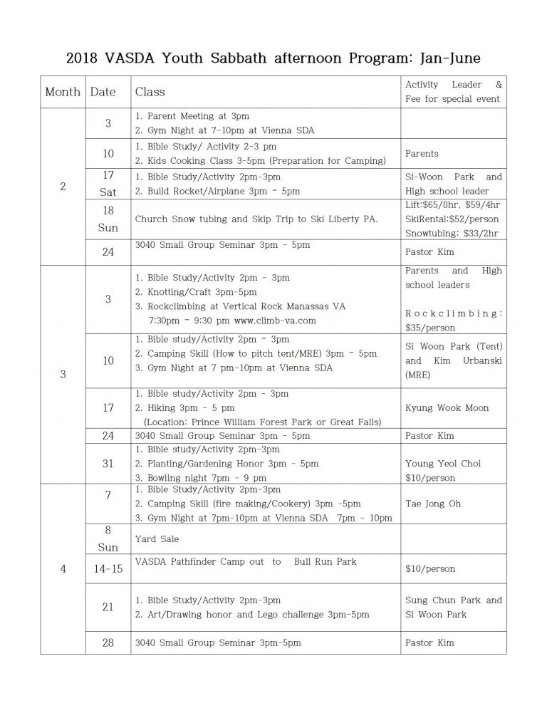 Sabbath Afternoon activity Program | VASDA APP